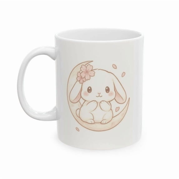 Cute White Lop Sakura C1herry BS1om Moon Bunny Rabbit KawaI1I Ceramic ...