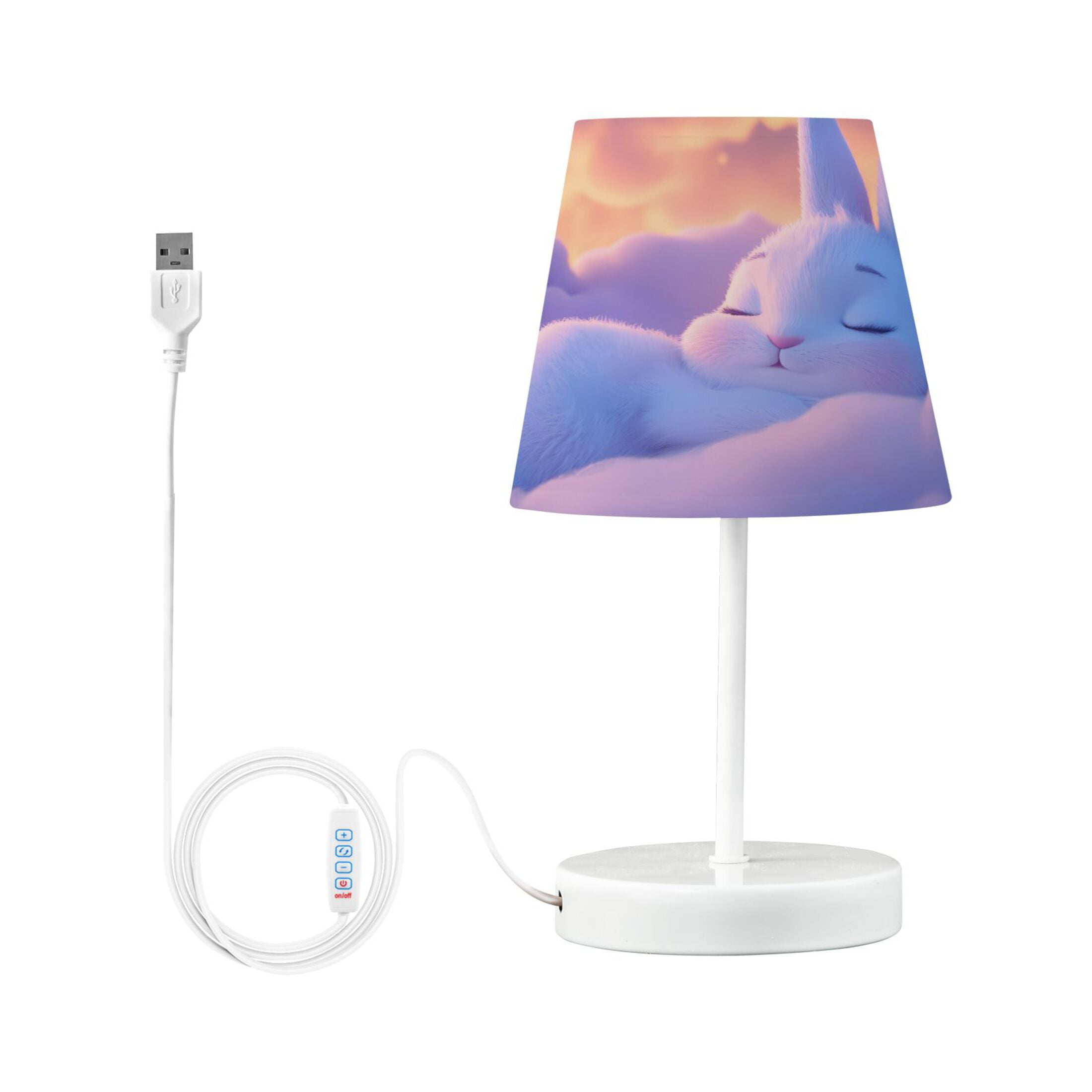 Cute White Rabbit Sleep on Clouds Desk Lamp LED Table Nightstand Lamps ...