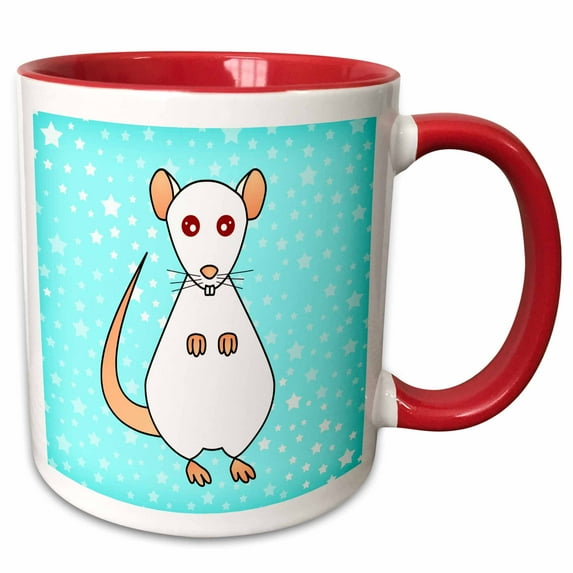3drose, Cute White Red Eyes Rat Blue Star Background, 11oz Two-tone Red ...