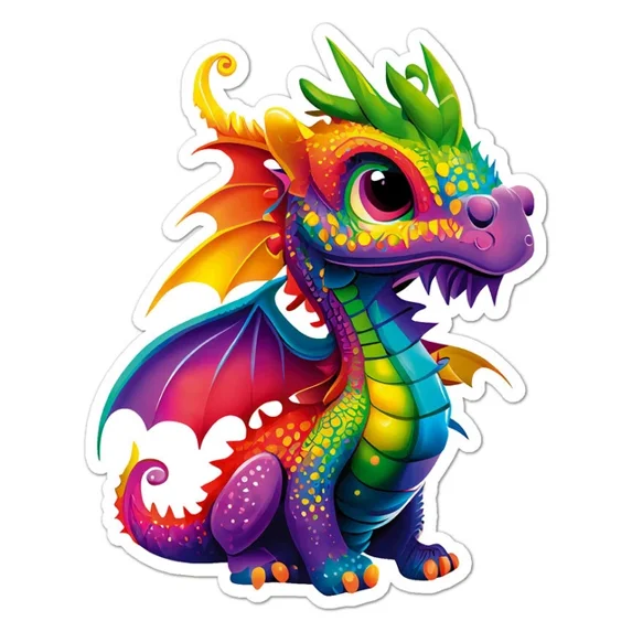 Cute Winged Dragon Sticker Indoor Outdoor Phone Decal Water Bottle ...