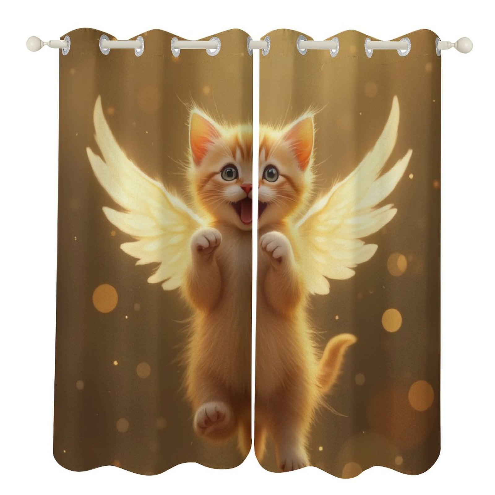Cute Winged Kitten Luxury Window Curtains Blinds for Living Room Kids ...