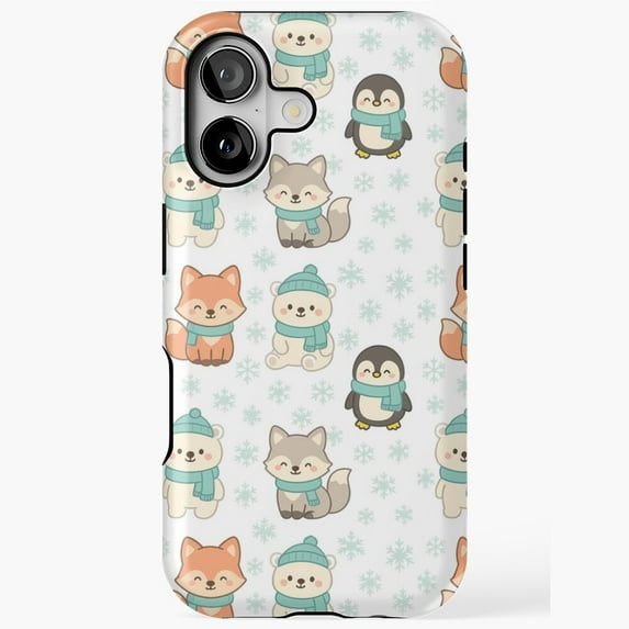 Cute Winter Animals Pattern Art Phone Case with iPhone 17 to 11 Pro Max ...