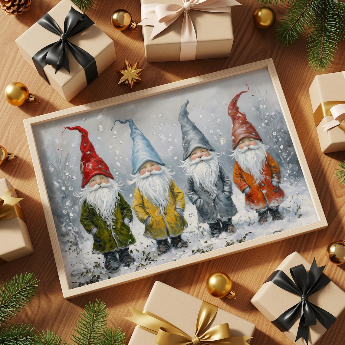 Cute Winter Gnomes Poster Wall Art, Nordic Whimsical Illustration For ...