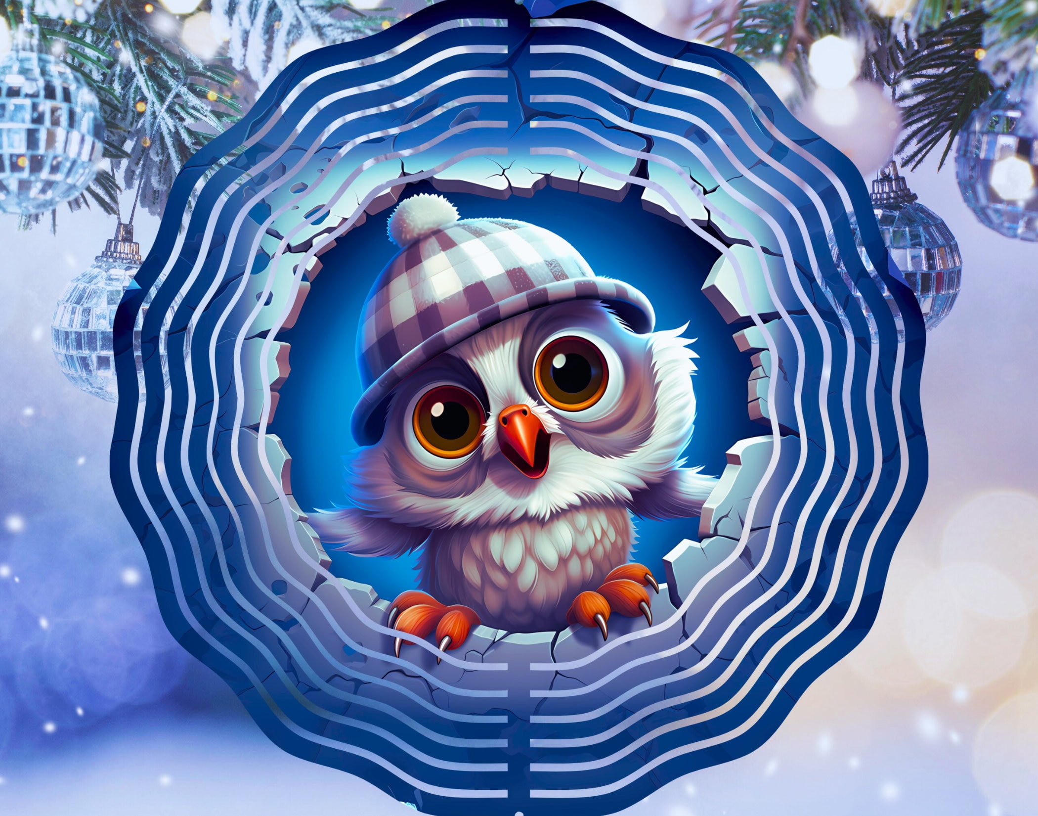 Cute Winter Owl 3D Wind Spinner Holiday Snow Kinetic Garden Yard Art ...