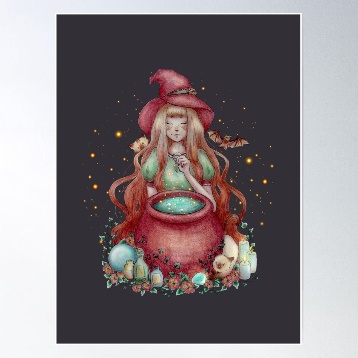 Cute Witch Brewing Magical Potion Poster Wall Art, Modern Wall Decor ...