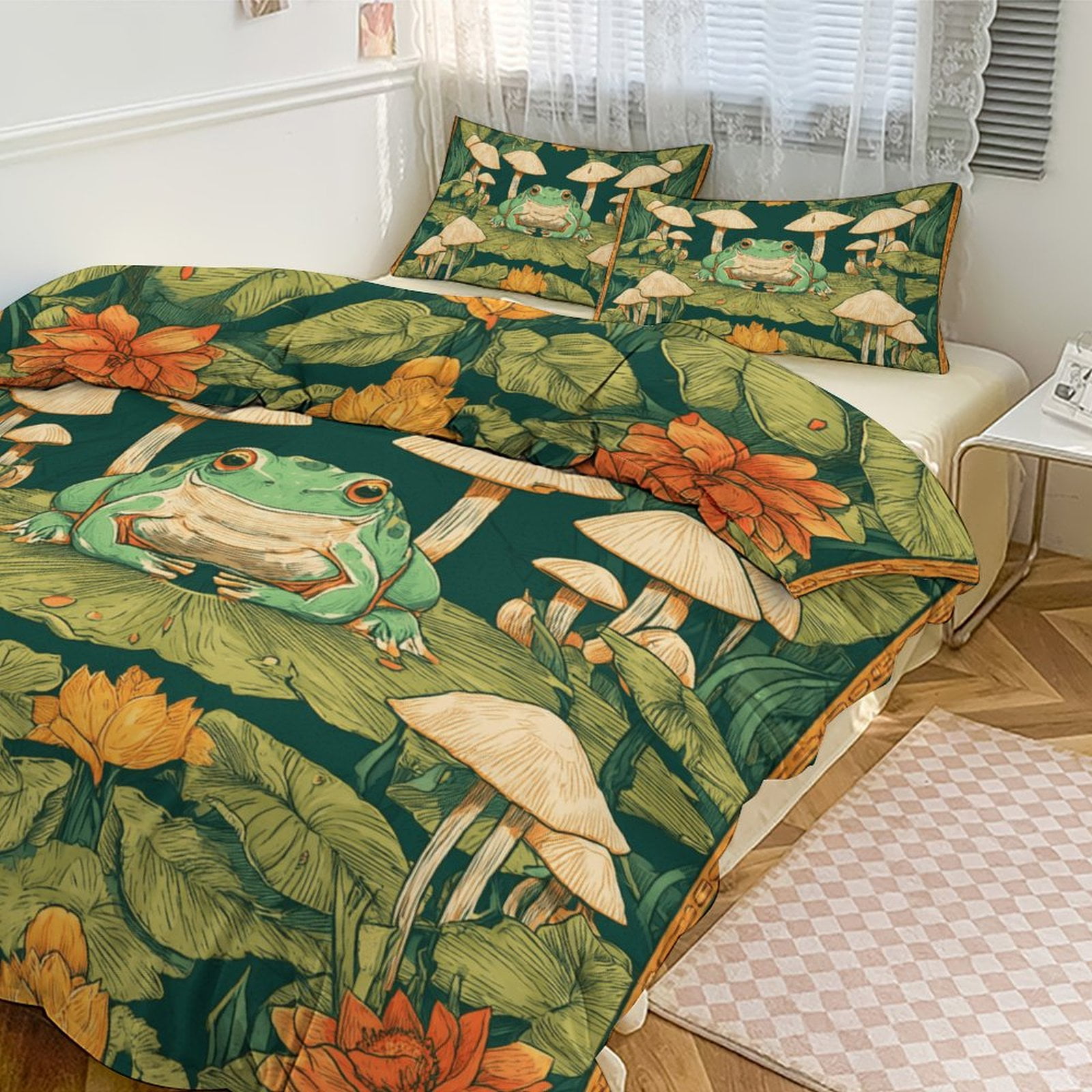 Cute Witch Frog Bedding Sets Twin Duvet Cover 3 Piece Cute Bed Set for ...