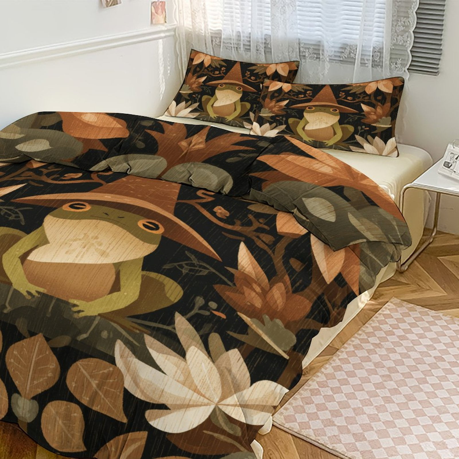 Cute Witch Frog Bedding Sets Twin Duvet Cover 3 Piece Cute Bed Set for ...
