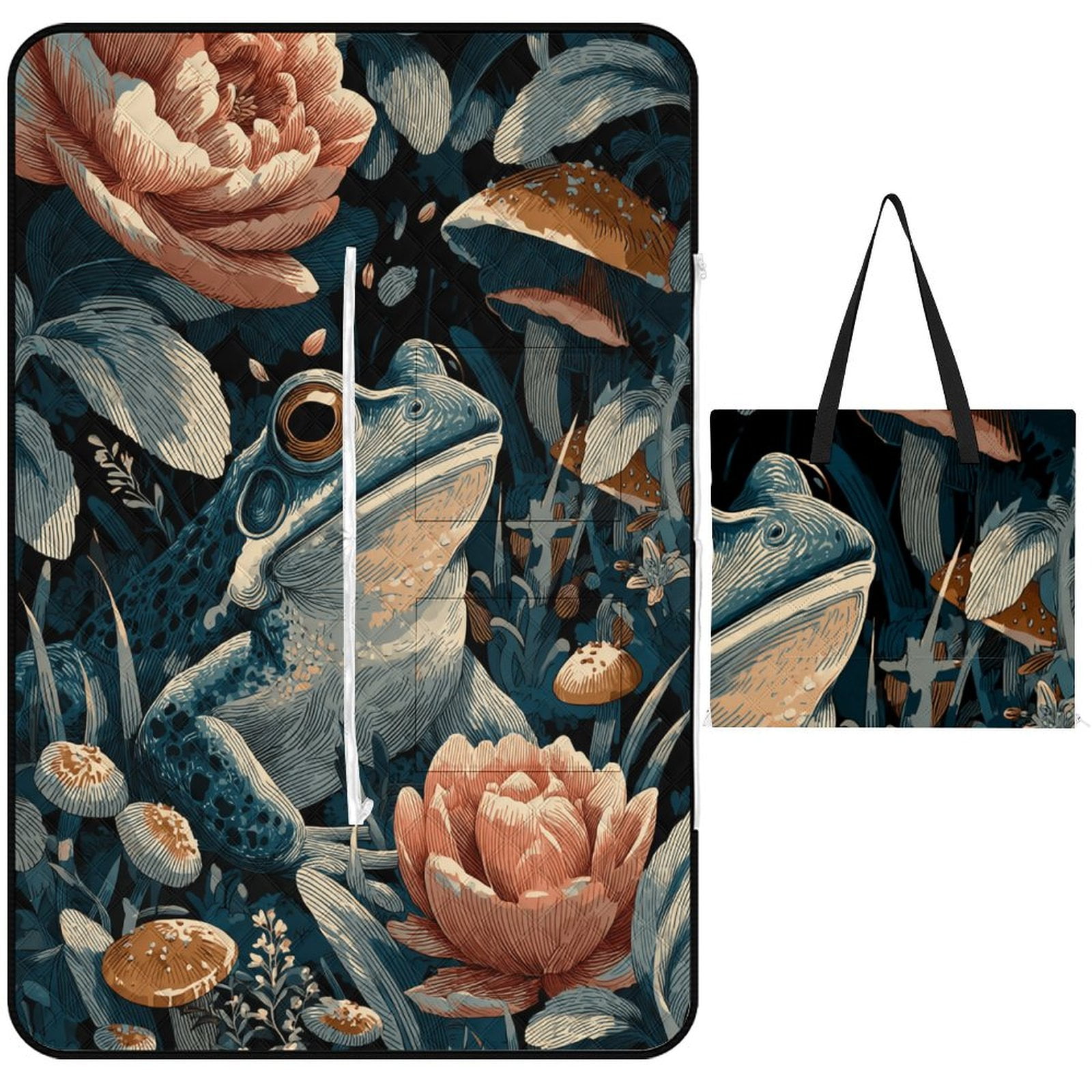 Cute Witch Frog Picnic Blanket Waterproof Outdoor Beach Blanket Hand ...