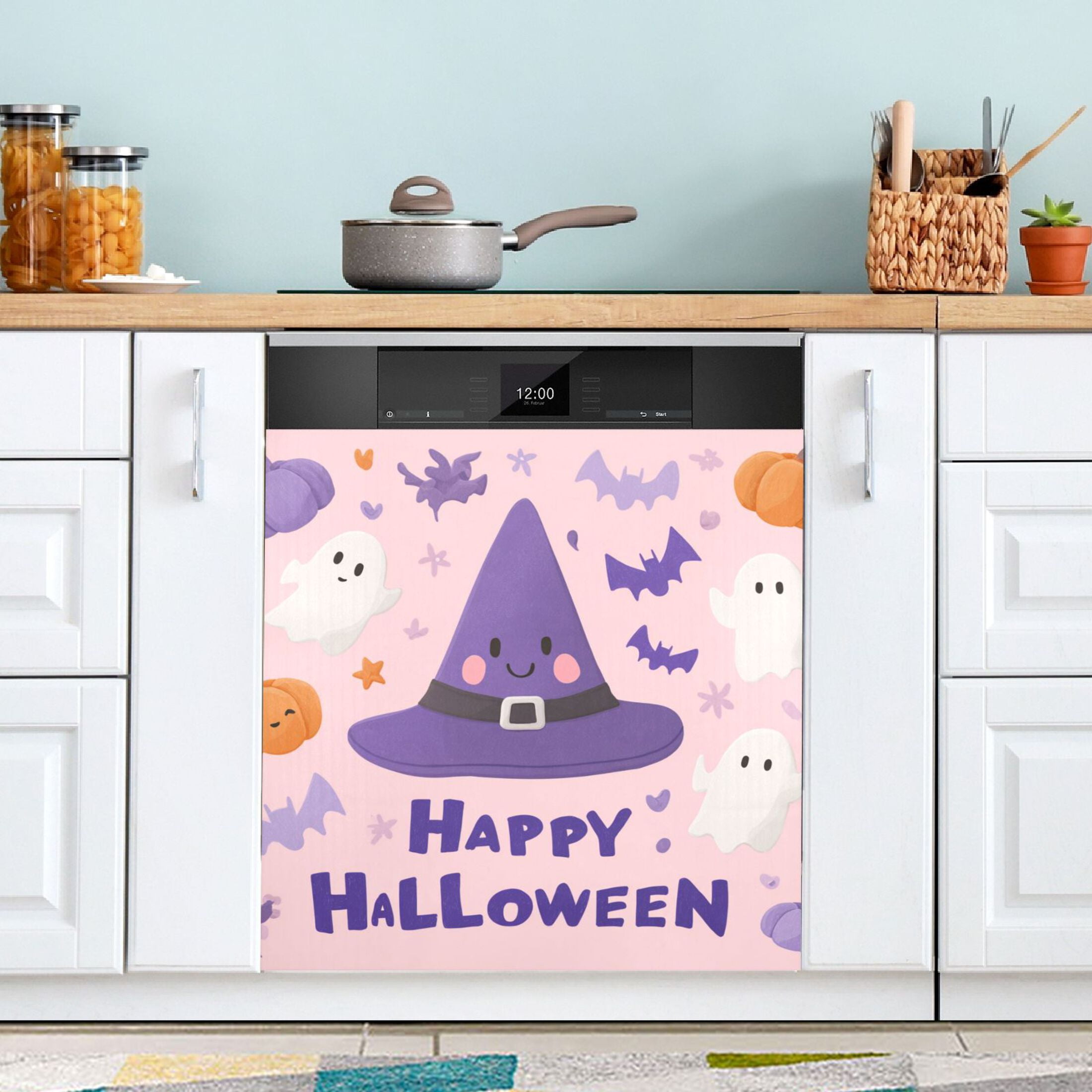 Cute Witch Hat Pumpkin Specter Happy Halloween Dishwasher Magnet ...