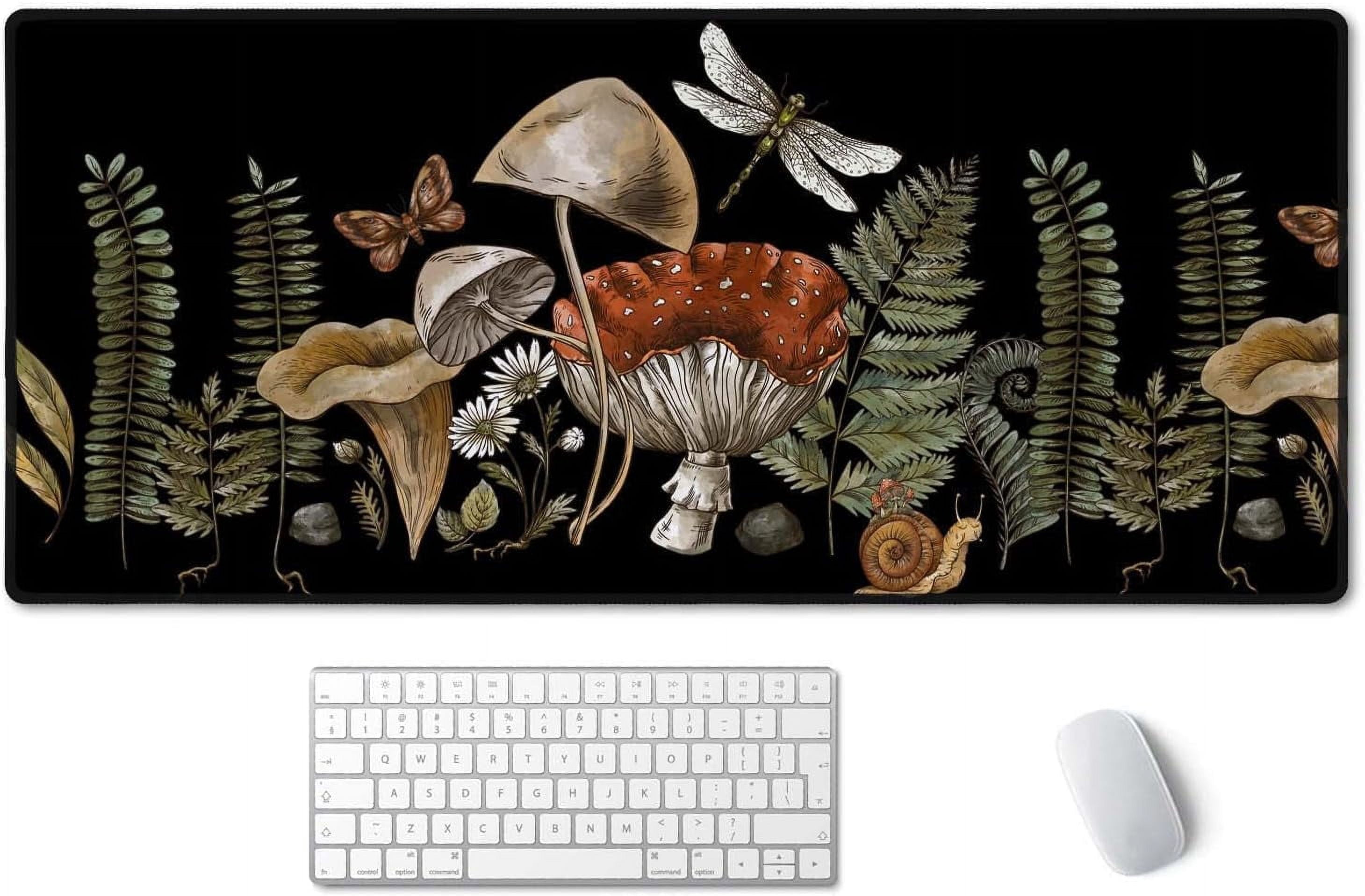 Cute Witch Magic Mushroom Forager Fern Desk Mat, Boho Extended Mouse ...