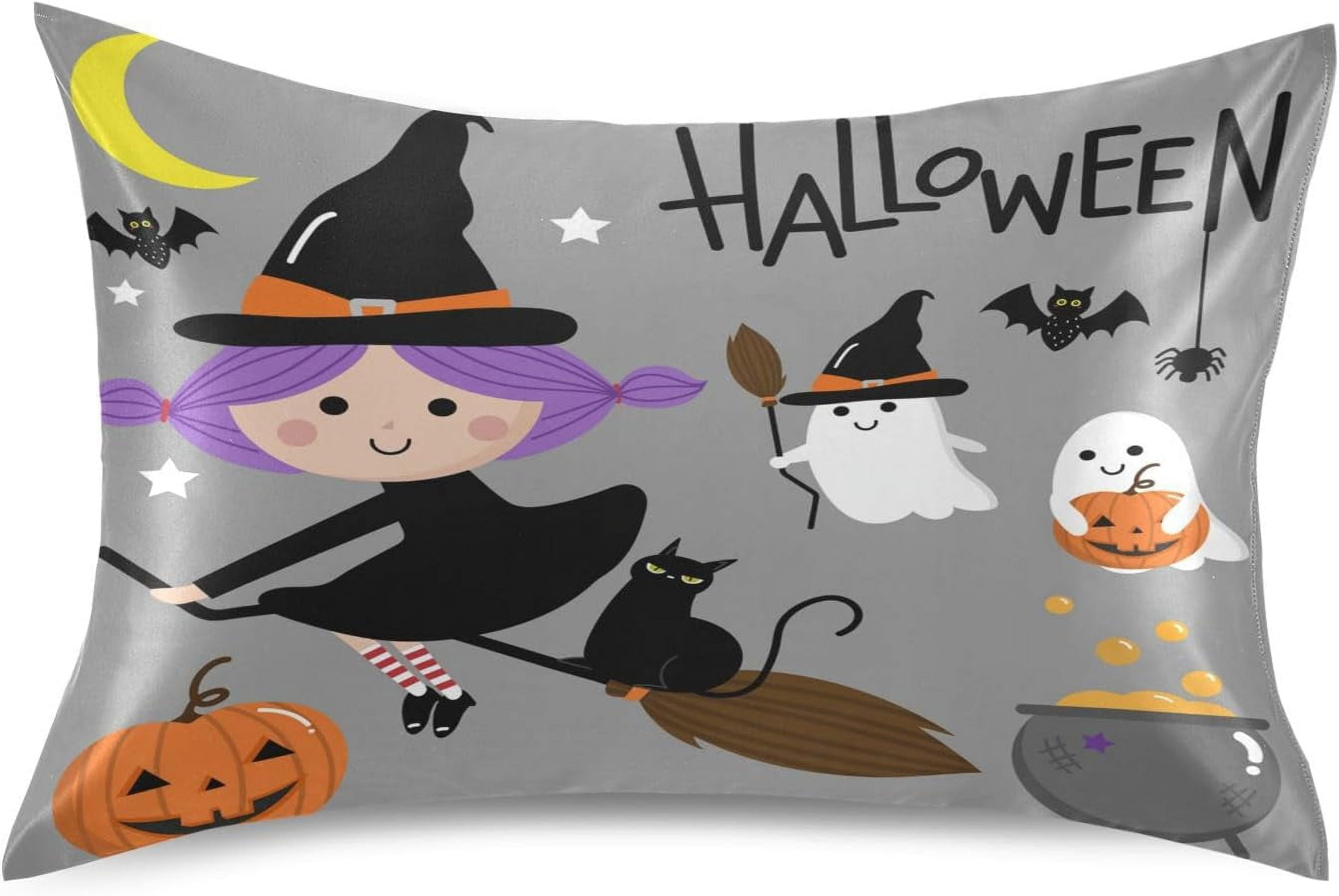 Cute Witch Pumpkins Bats Ghost Spooky Cauldron Satin Pillowcase for ...