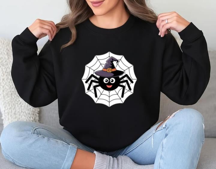 Cute Witch Spider with Web Halloween Funny Creepy Arachnid Themed ...