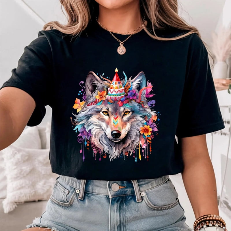Cute Wolf Party Birthday Themed Festive Wolves Lover Themed T-Shirt ...
