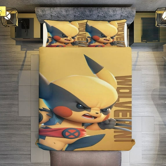 Cute Wolverine Pikachu Duvet Cover for Kids Girls Bedding,3D Comforter ...