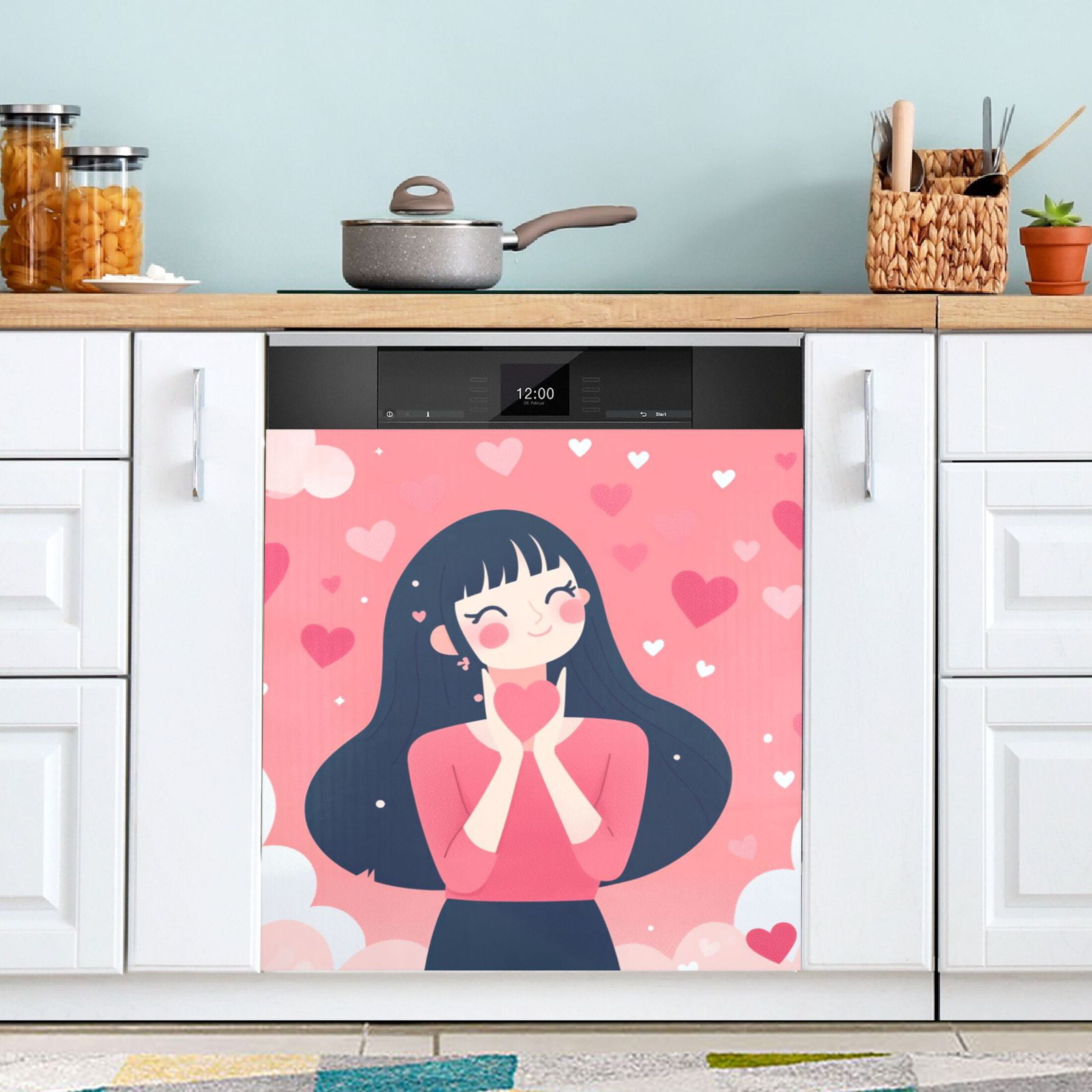 Cute Woman Holds Heart Valentine Dishwasher Magnet Refrigerator ...