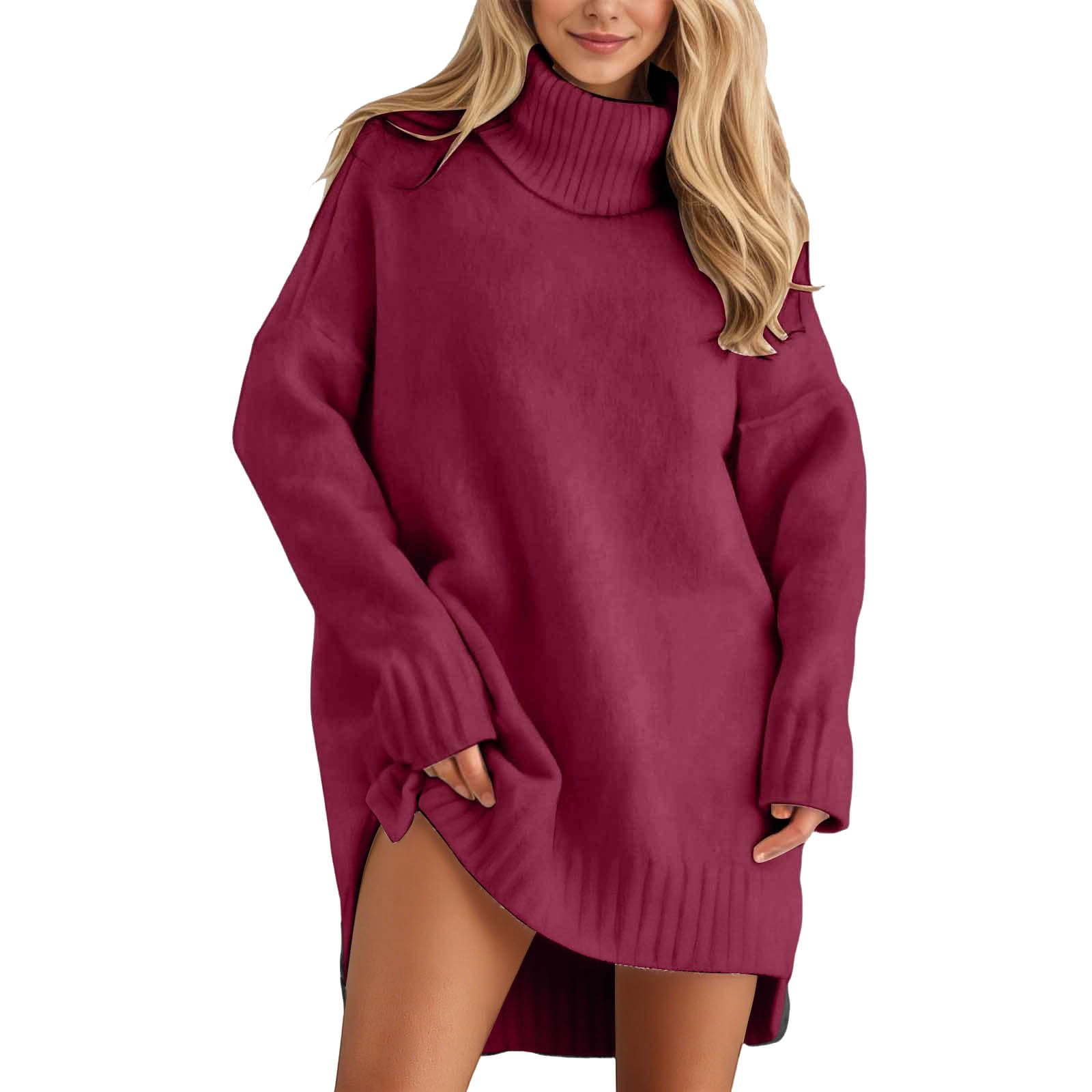 Cute Women Sweater Solid Long Sleeve Turtleneck Knit Mini Dress Fall ...