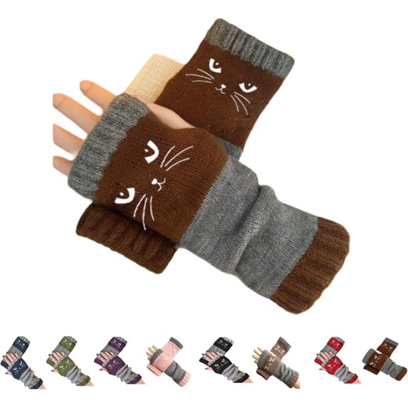 Cute Women's Knitted Cat Gloves – Warm Winter Splicing Design Gloves ...