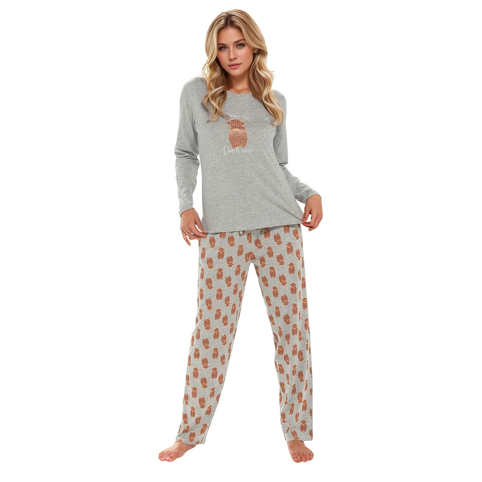Cute Womens Fall Pajamas Women's Casual Home Cow Print Long Sleeve ...