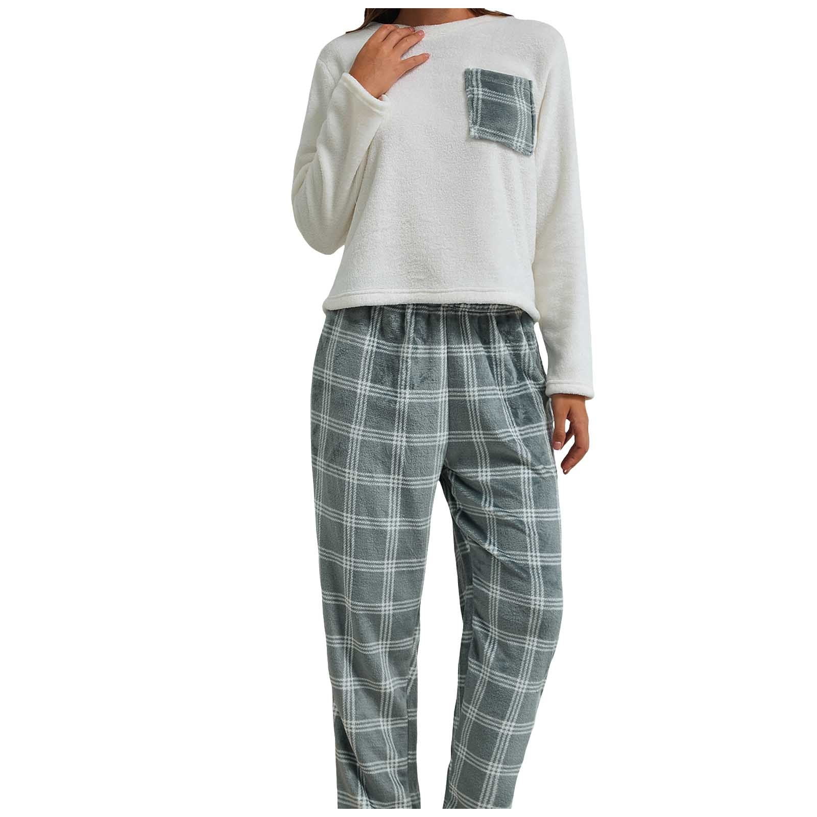 Cute Womens Fall Pajamas Women's Pajama Set Fuzzy Long Sleeve Tee Tops ...