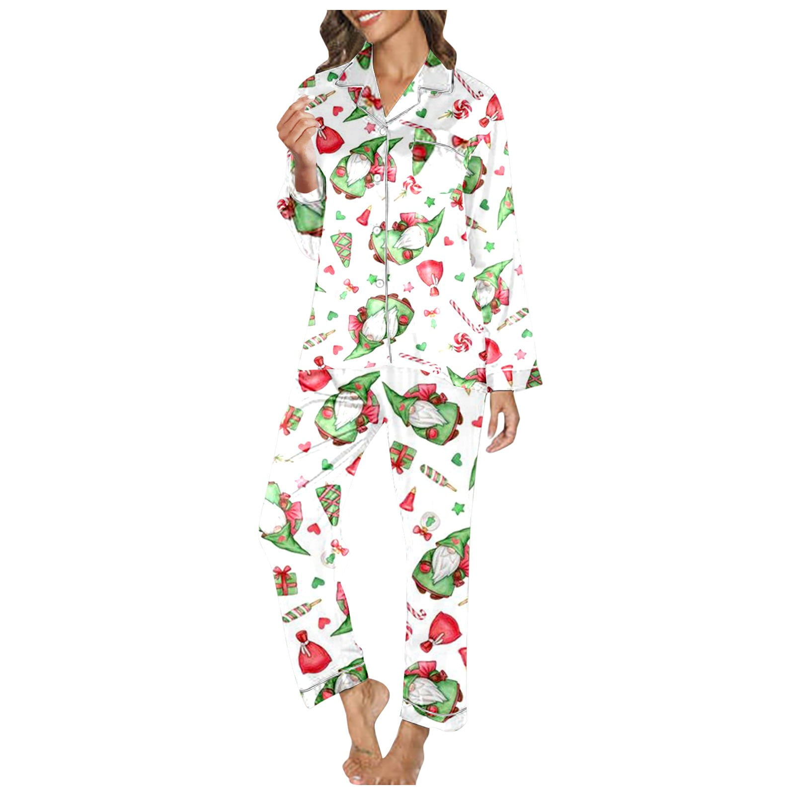 Cute Womens Fall Pajamas Womens Autumn Winter Prints Pajamas Long Pants ...
