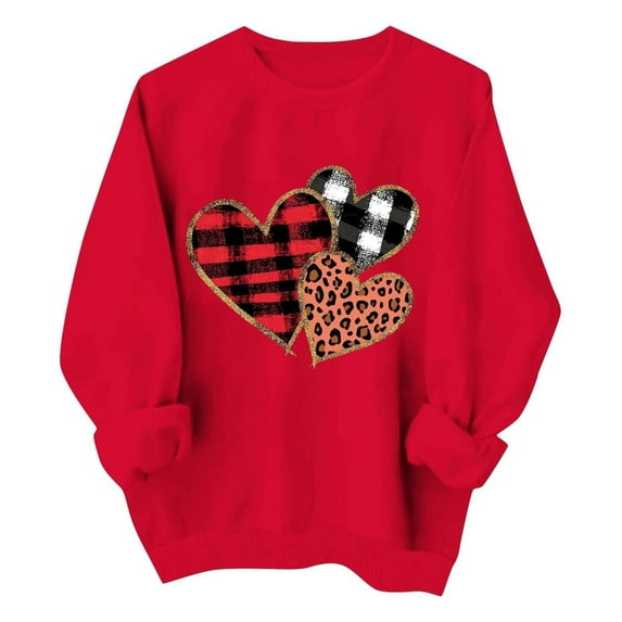 Cute Womens Sweatshirts Plaid Leopard Graphic Long Sleeve Crew Neck ...