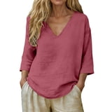 Cute Womens Tops Solid Color 3/4 Sleeve V Neck Crop Tops for Women ...