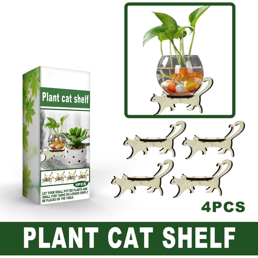 Cute Wooden Cat Flower Pot Stand Balcony Plant Pot Display Shelf Plant ...