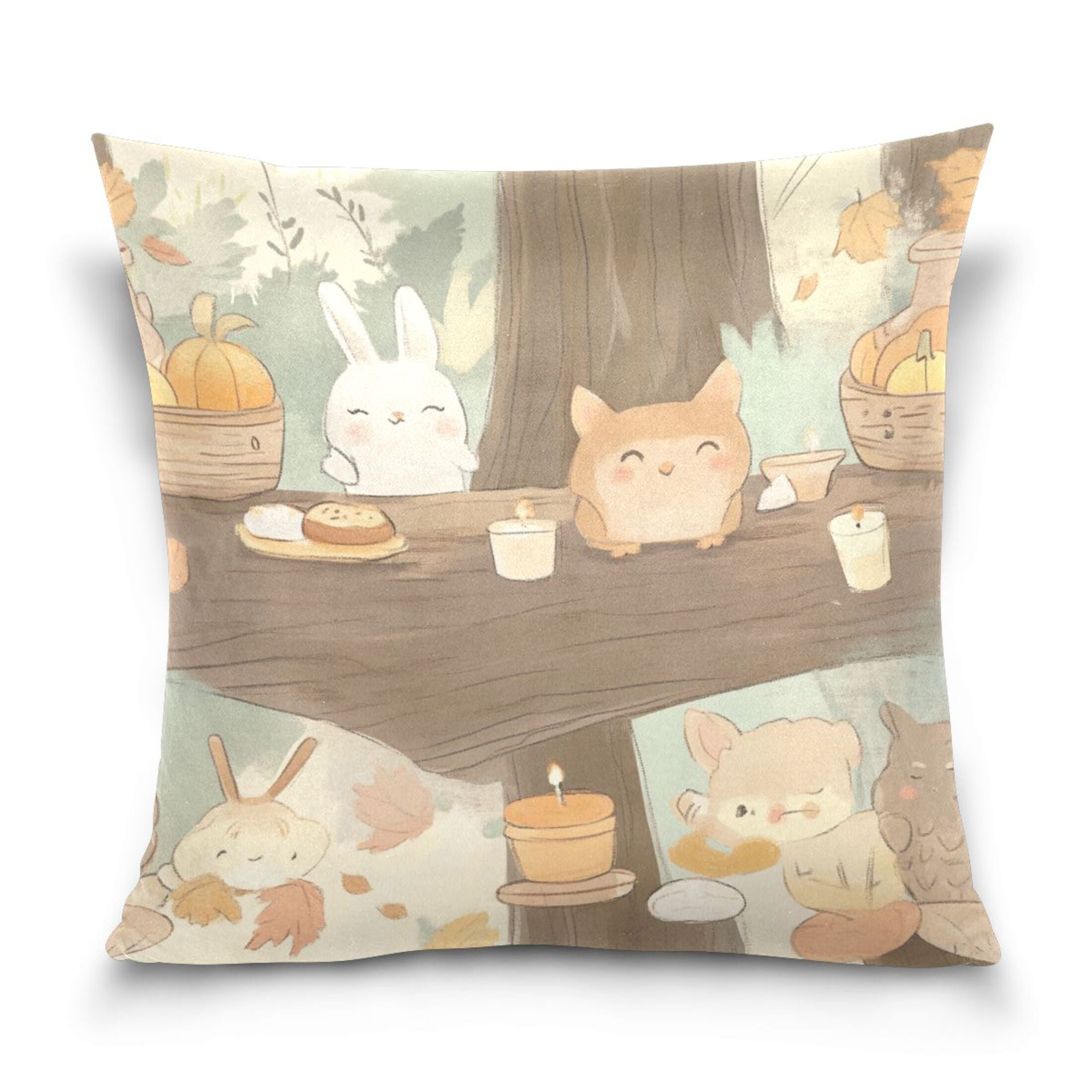 Cute Woodland Animal 16x16 Inch Plush Velvet Pillowcase Double Sided ...