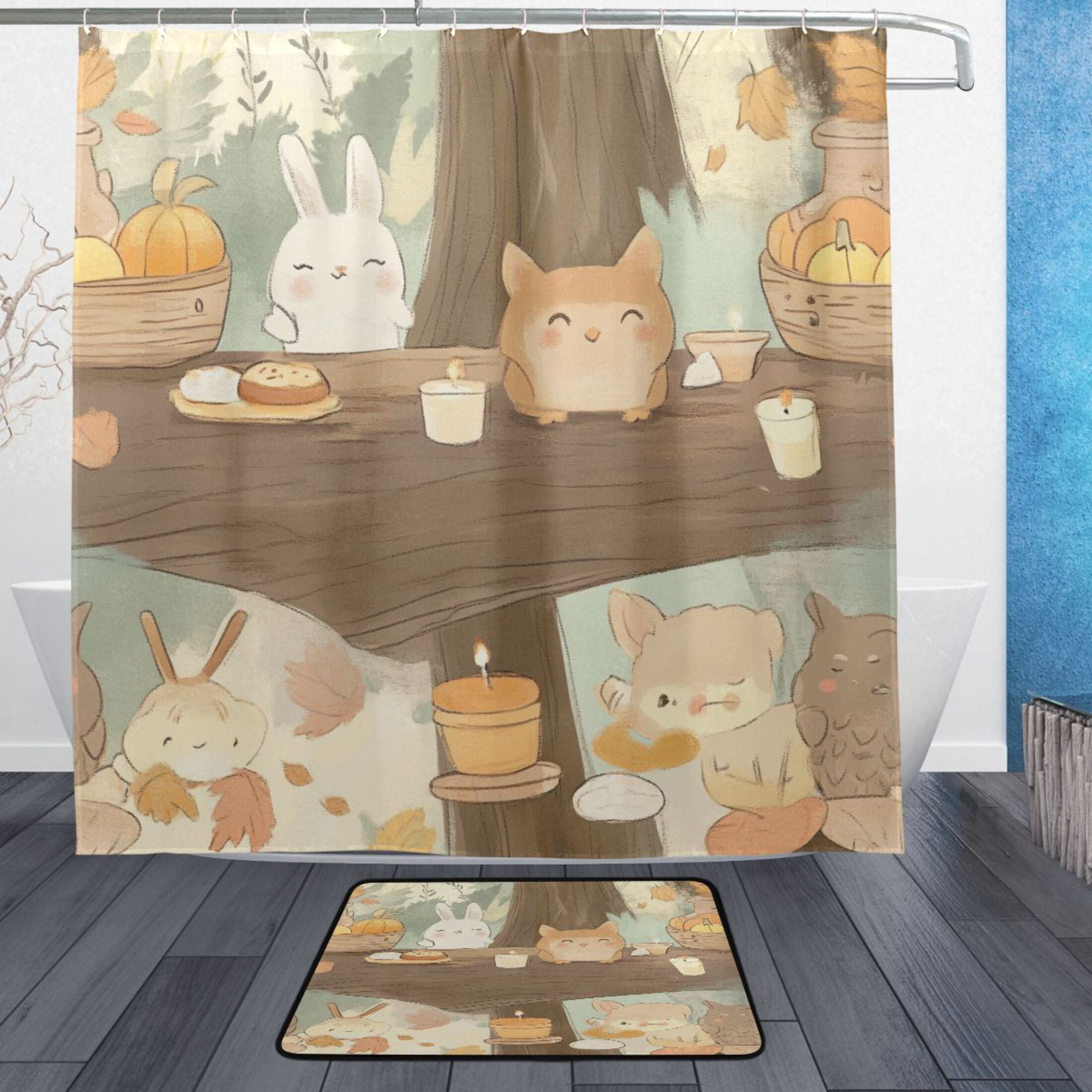 Cute Woodland Animal Bathroom Accessory Sets Waterproof Shower Curtain ...