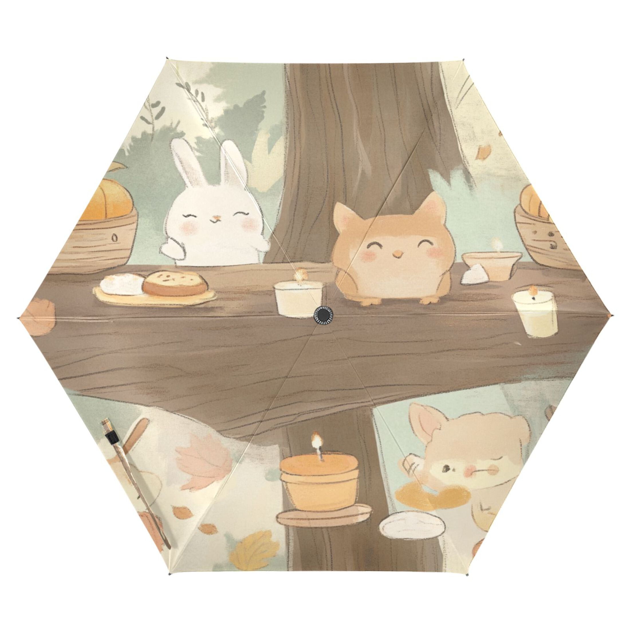 Cute Woodland Animal Folding Umbrella UV50+ Waterproof Sun Protection ...