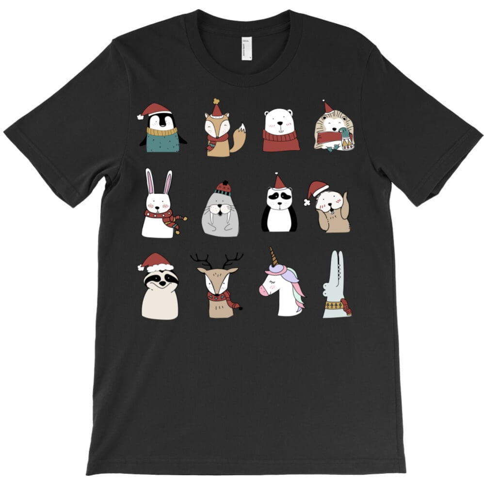 Cute Woodland Animals Enjoying Christmas Funny Holiday Scene Graphic T ...