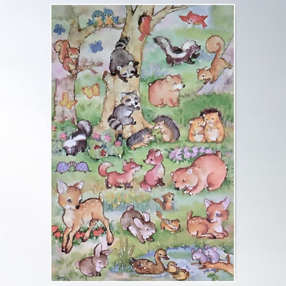 Cute Woodland Animals Watercolor Poster Wall Art, Modern Wall Decor For ...