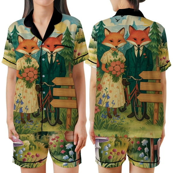 Cute Woodland Fox Couple Pajama Set – Romantic Nightwear, Forest Theme ...