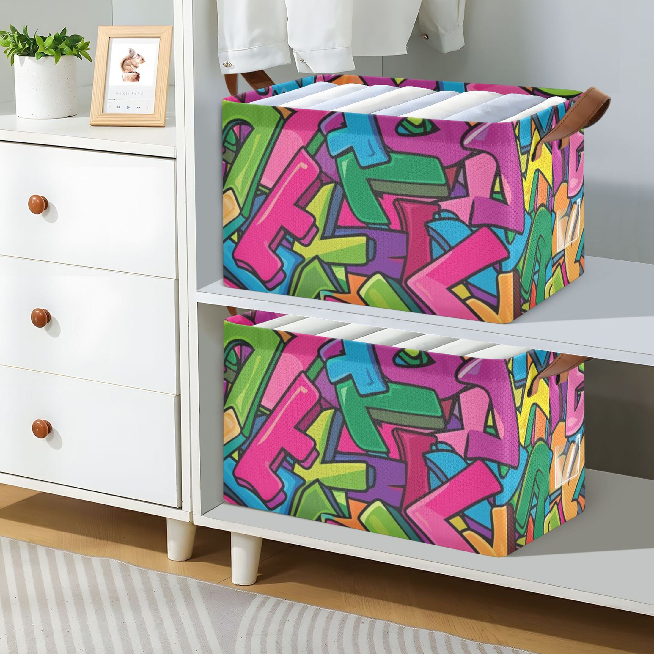 Cute Words Foldable Storage Large Fabric Storage Baskets Organizer ...