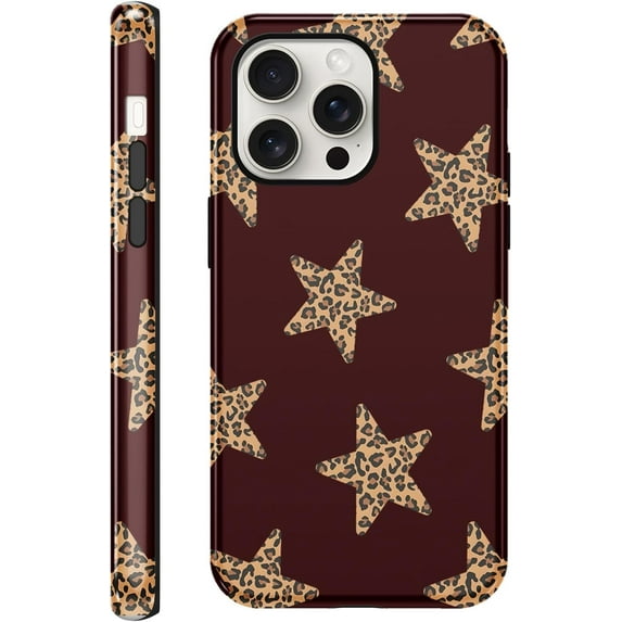 Cute Y2K Star Phone Case for iPhone 15 Pro Max Cheetah Print Burgundy ...