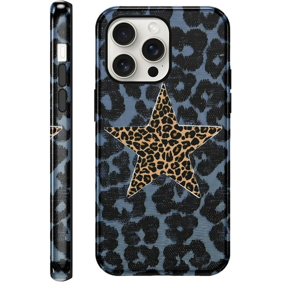 Cute Y2K Star Phone Case for iPhone 15 Pro Max Cheetah Print Navy Blue ...