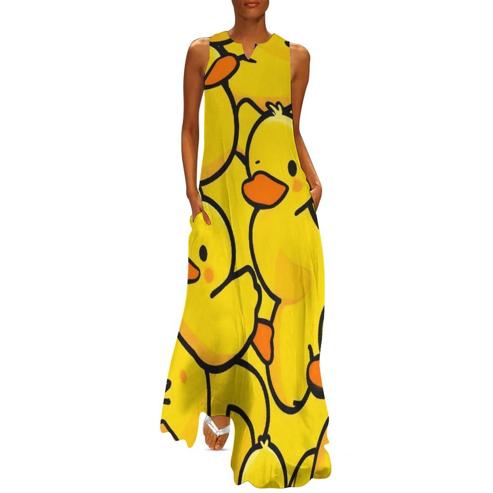 Cute Yellow Duck Pattern Long Dress luxury evening dresses women ...