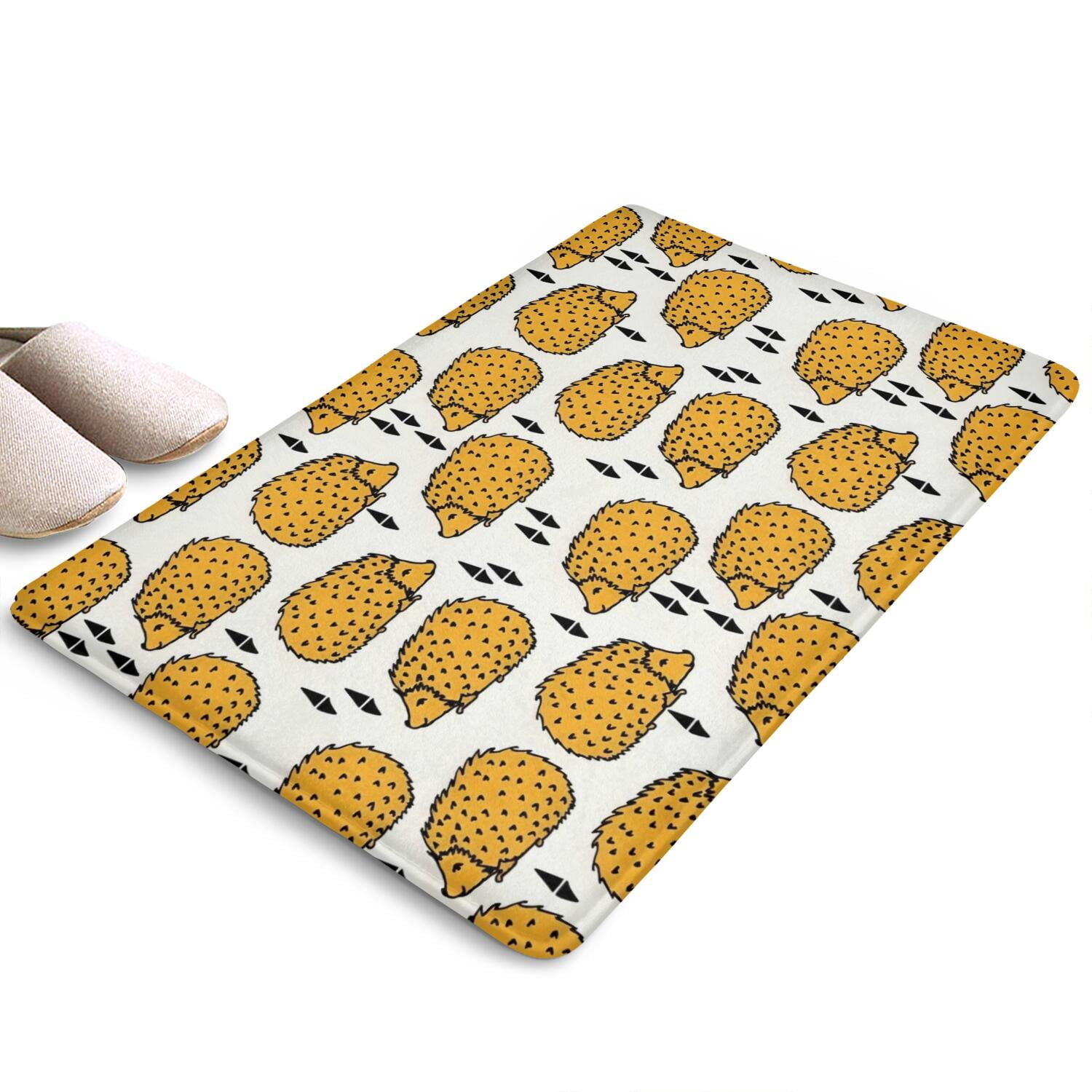 Cute Yellow Hedgehog Pattern Flannel Non Slip Door Rugs,Washable Door ...