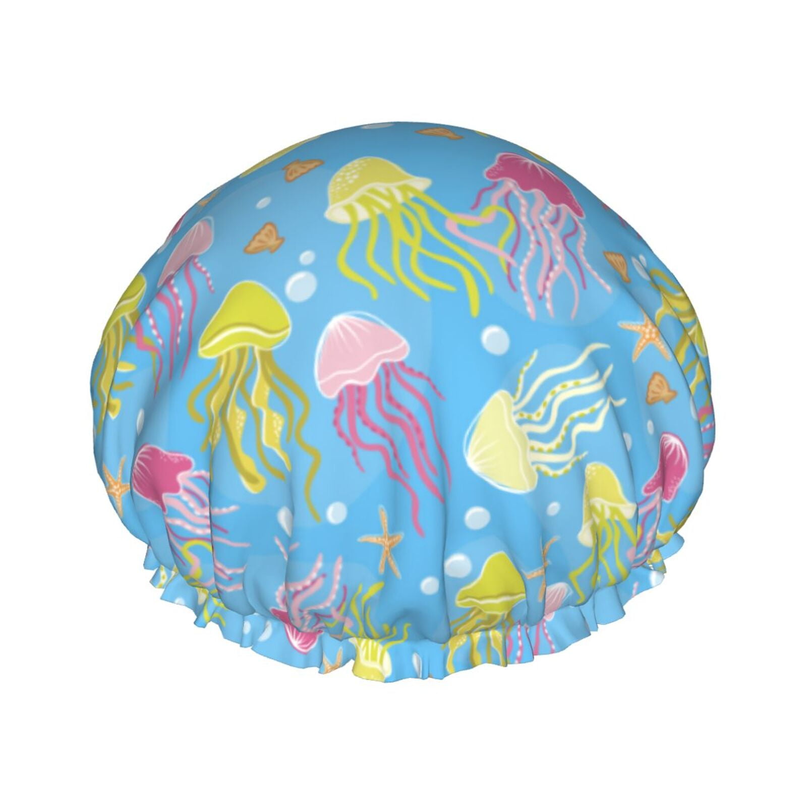 Cute Yellow Pink Jellyfish Shower Cap, Reusable Bath Hair Hat for all ...