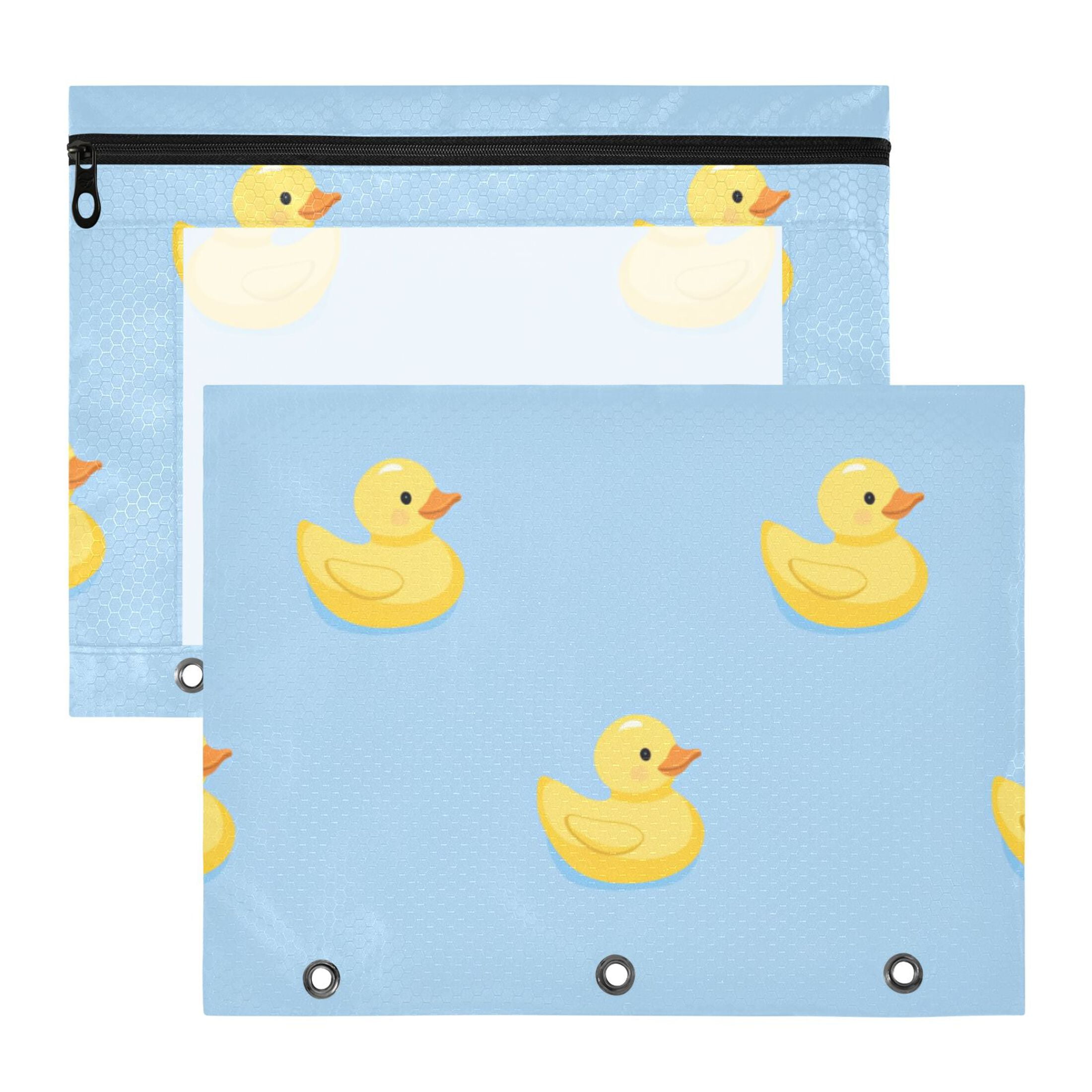 Cute Yellow Rubber Ducks Blue Background 3-Ring Binder Pouches A4 Size ...