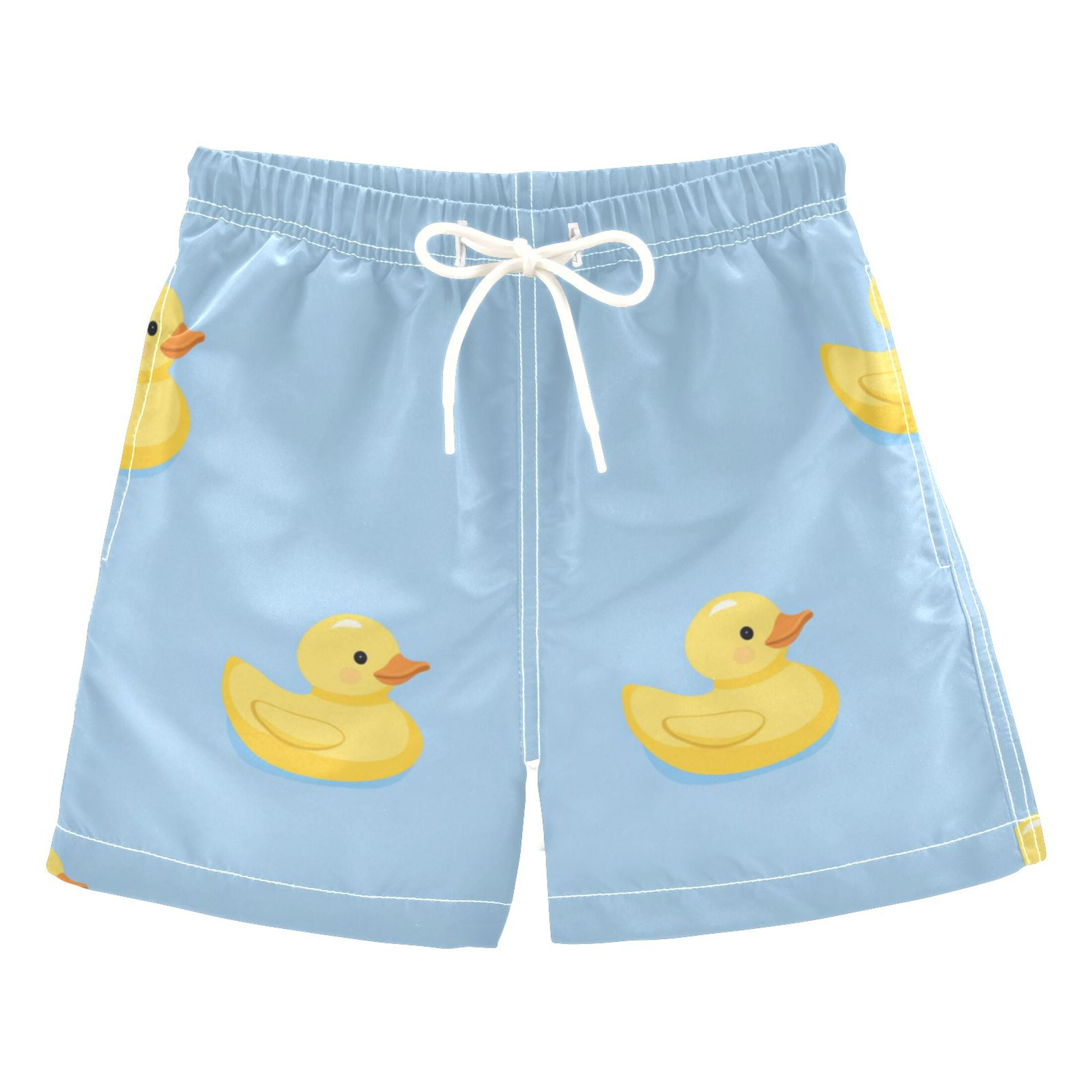 Cute Yellow Rubber Ducks Blue Background Boys' Swim Trunks Board Shorts ...