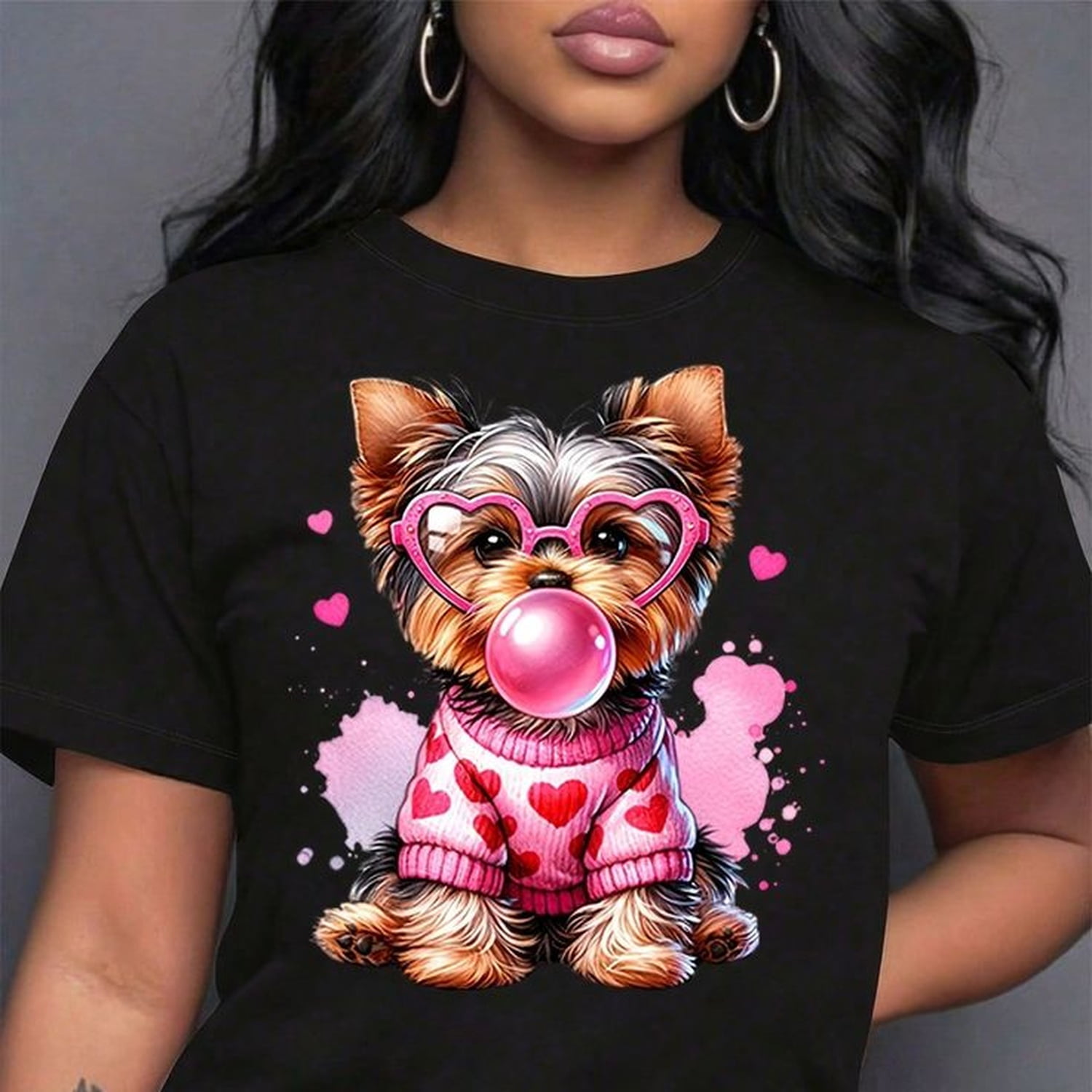 Cute Yorkie Dog Wearing Heart Sweater And Pink Gla1sses Blowing ...
