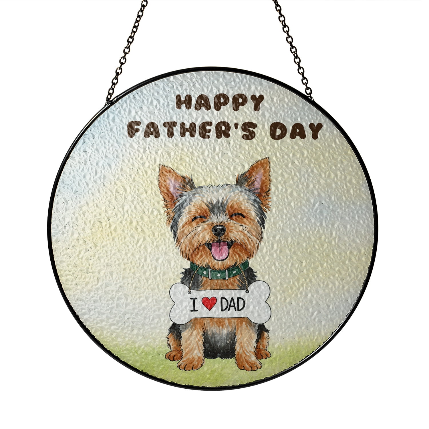 Cute Yorkshire Terrier Loves Dad Happy Father's Day Stained Glass ...