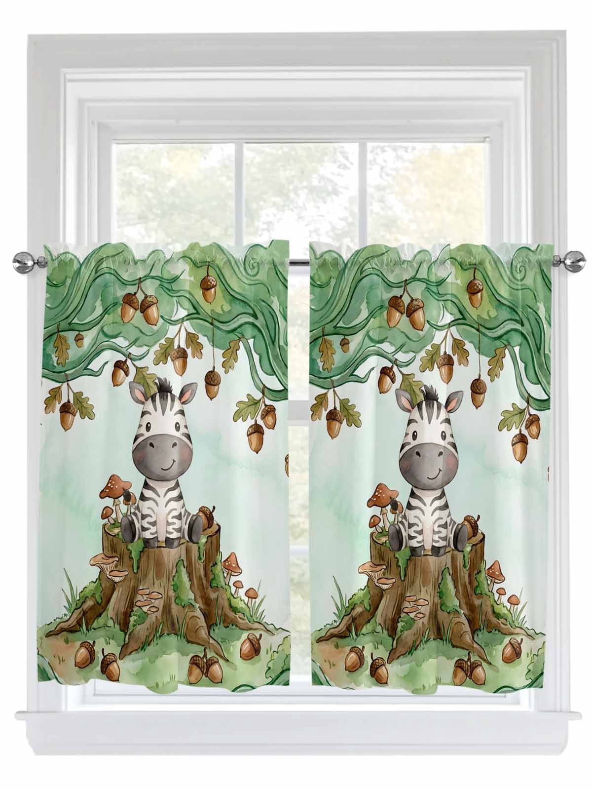 Cute Zebra Forest Kitchen Curtains 45 Inch Length, Green Trees Cone ...