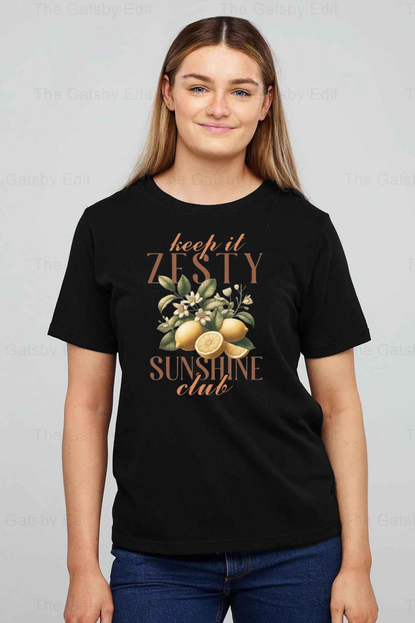 Cute Zesty Lemon Sunshine Club Fruit Women Mother Boho Cozy Graphic Tee ...