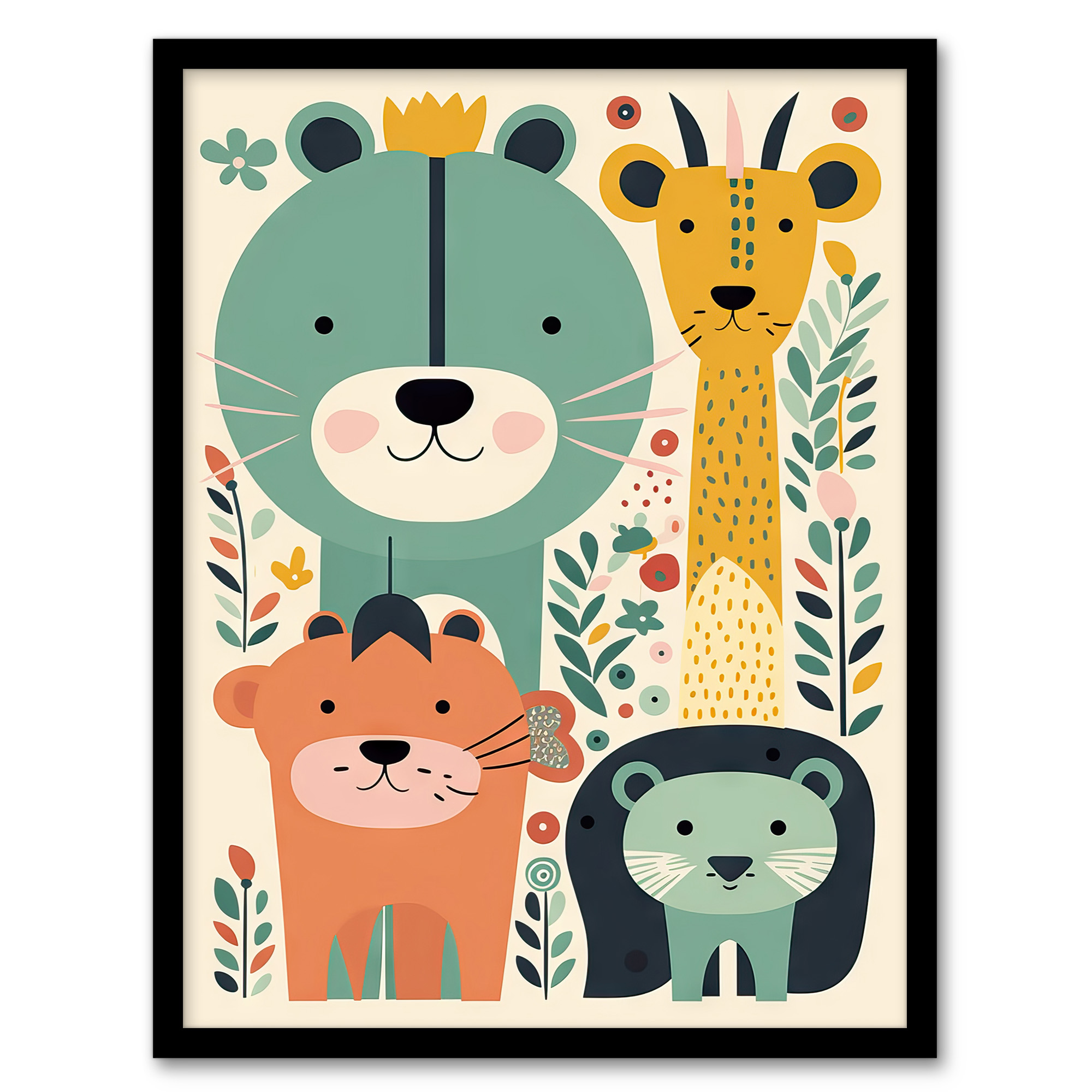 Cute Zoo Animals Pastel Colour Graphic Artwork Jungle Forest Friends ...
