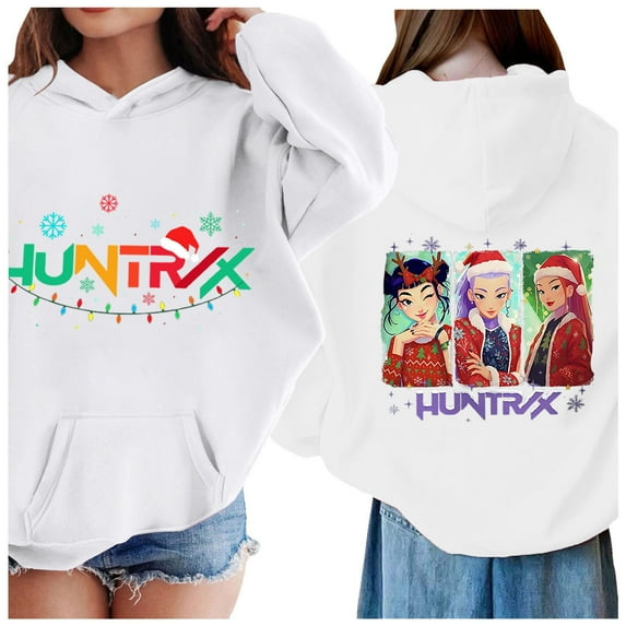 Cute and Casual Girls Hooded Sweatshirt Long Sleeve Pullover with Witch Graphic Print, Loose Fit ...