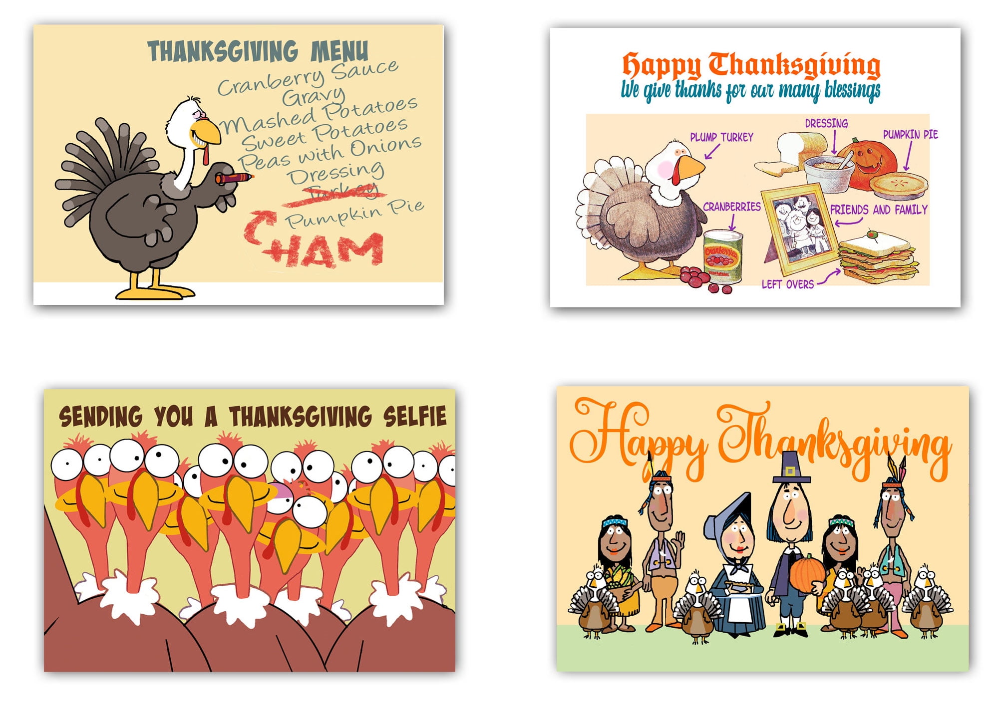Cute and Funny Assorted Thanksiving Postcards - 4 x 6 Thanksgiving ...