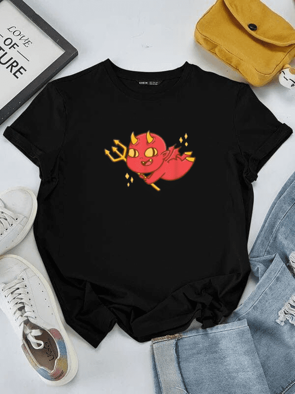 Cute and Funny Cartoon Baby Devil Graphic Print with Horns Look Unisex ...