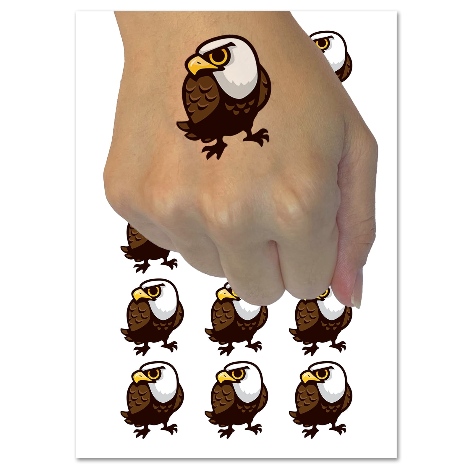 Cute and Grumpy Bald Eagle Water Resistant Temporary Tattoo Set Fake ...